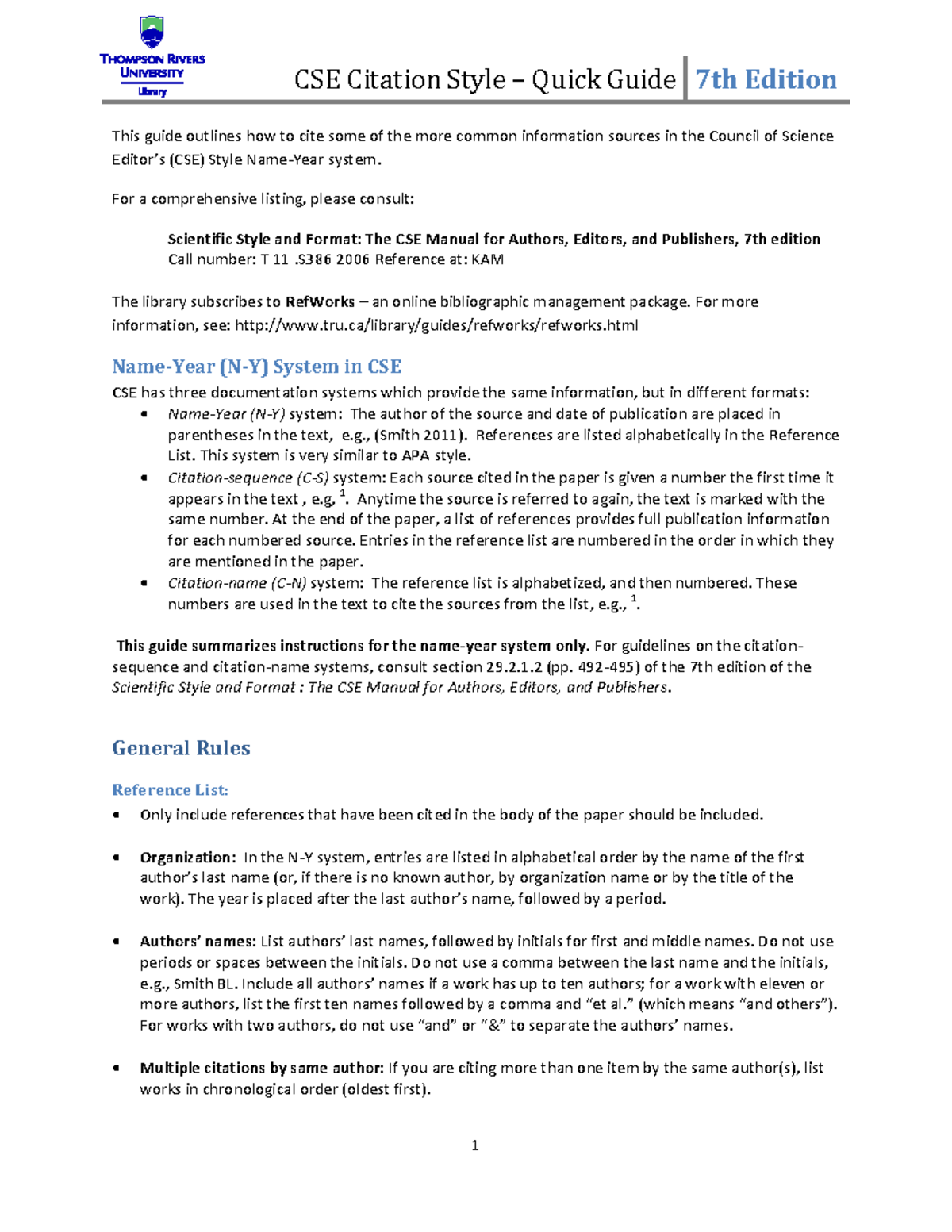 CSE citations 2nd edition-1 - CSE Citation Style – Quick Guide 7th ...