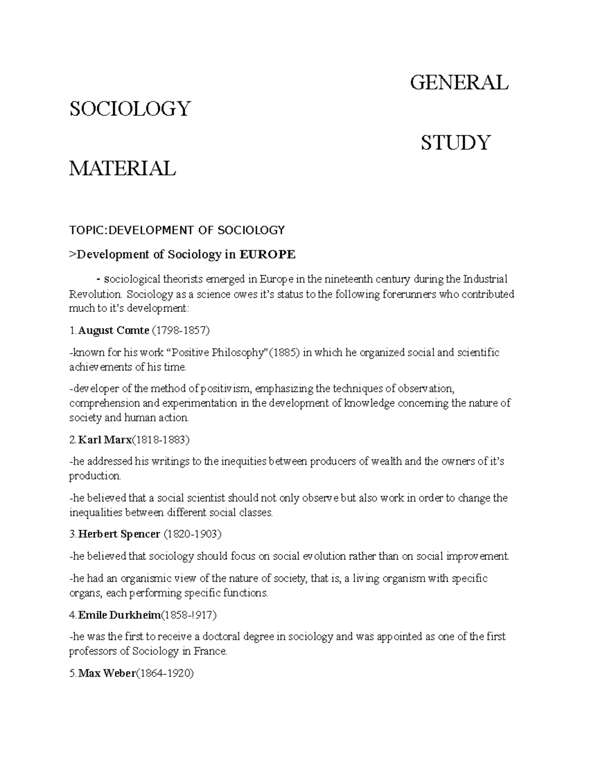 Development Of Sociology Study Material and Summary - GENERAL SOCIOLOGY ...