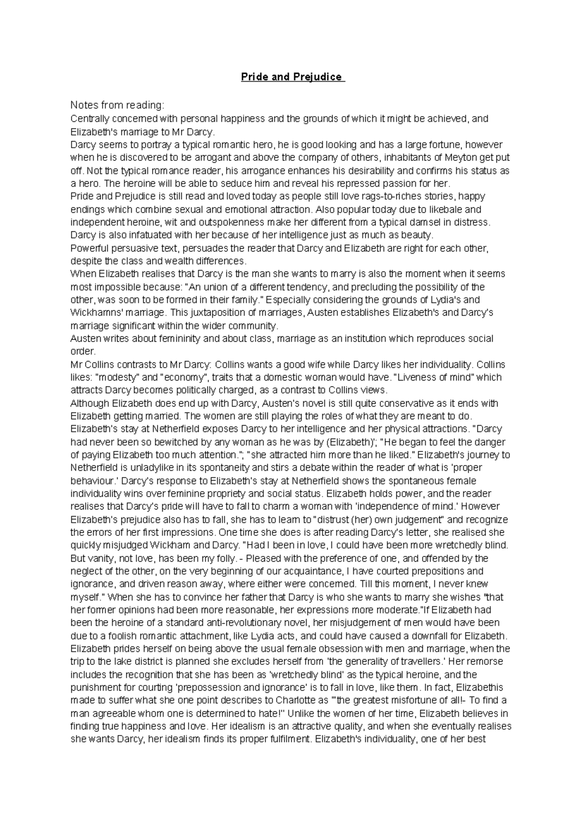 Pride and Prejudice - Pride and Prejudice Notes from reading: Centrally ...