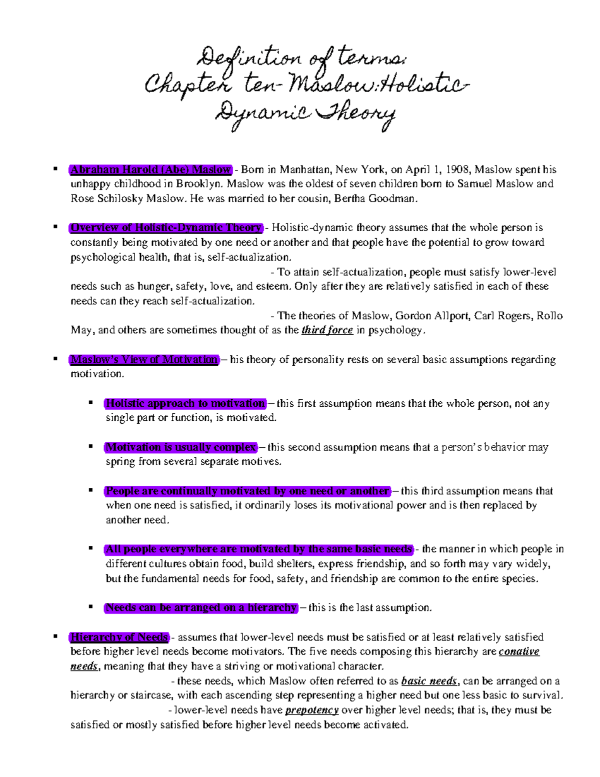 Humanistic Psychologist- Theories of Personality Chapter Summary ...