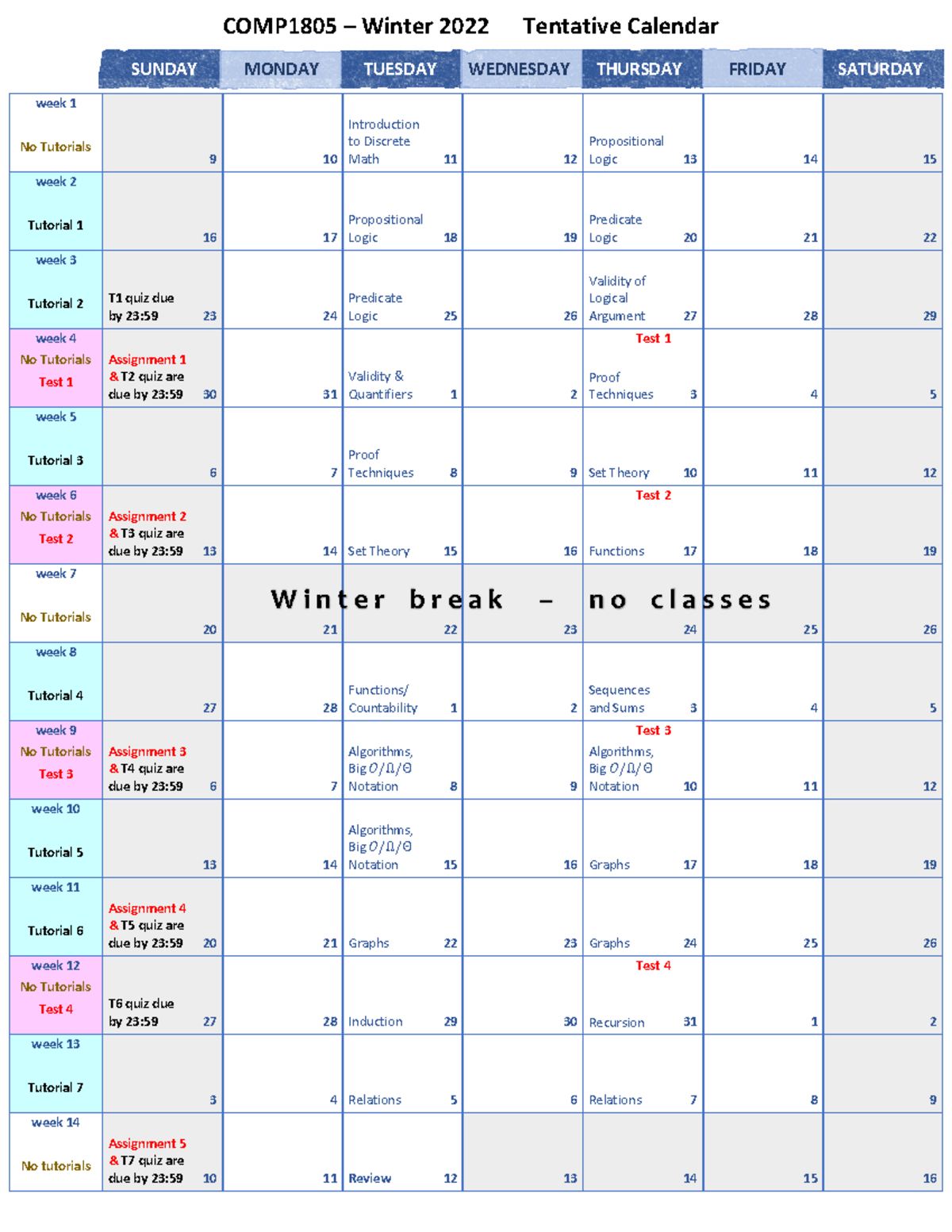 1805 W 2022 calendar - week 1 No Tutorials 9 10 Introduction to ...