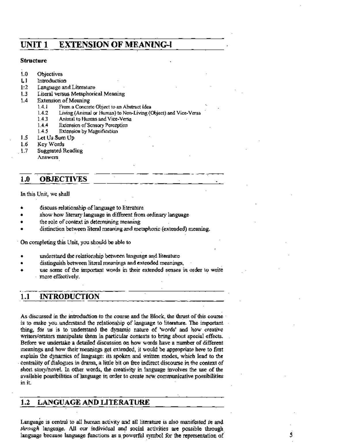 English Lesson 1 - UNIT 1 EXTENSION OF MEANING-I Structure 1 Objectives L 1 Introduction 1:2 ...