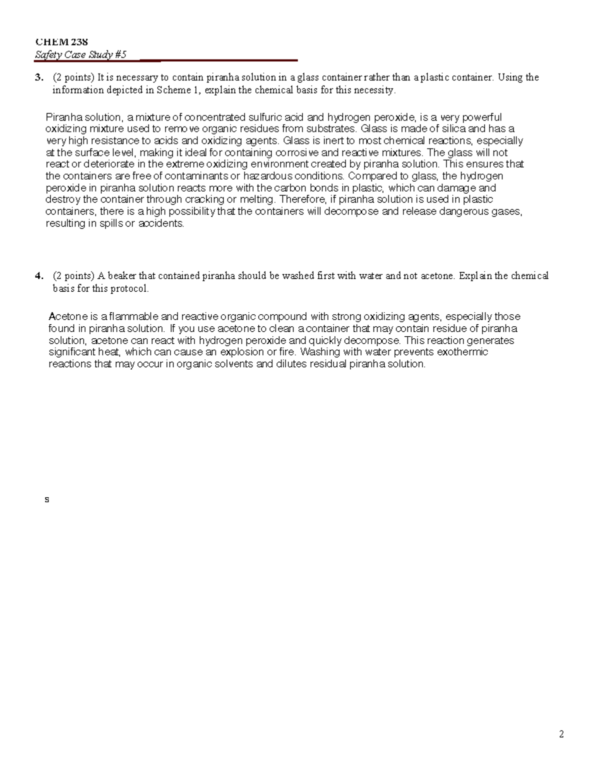 Safety Case Study 60 - CHEM 2 38 Safety Case Study # 5 2 3. (2 points) It is necessary to ...