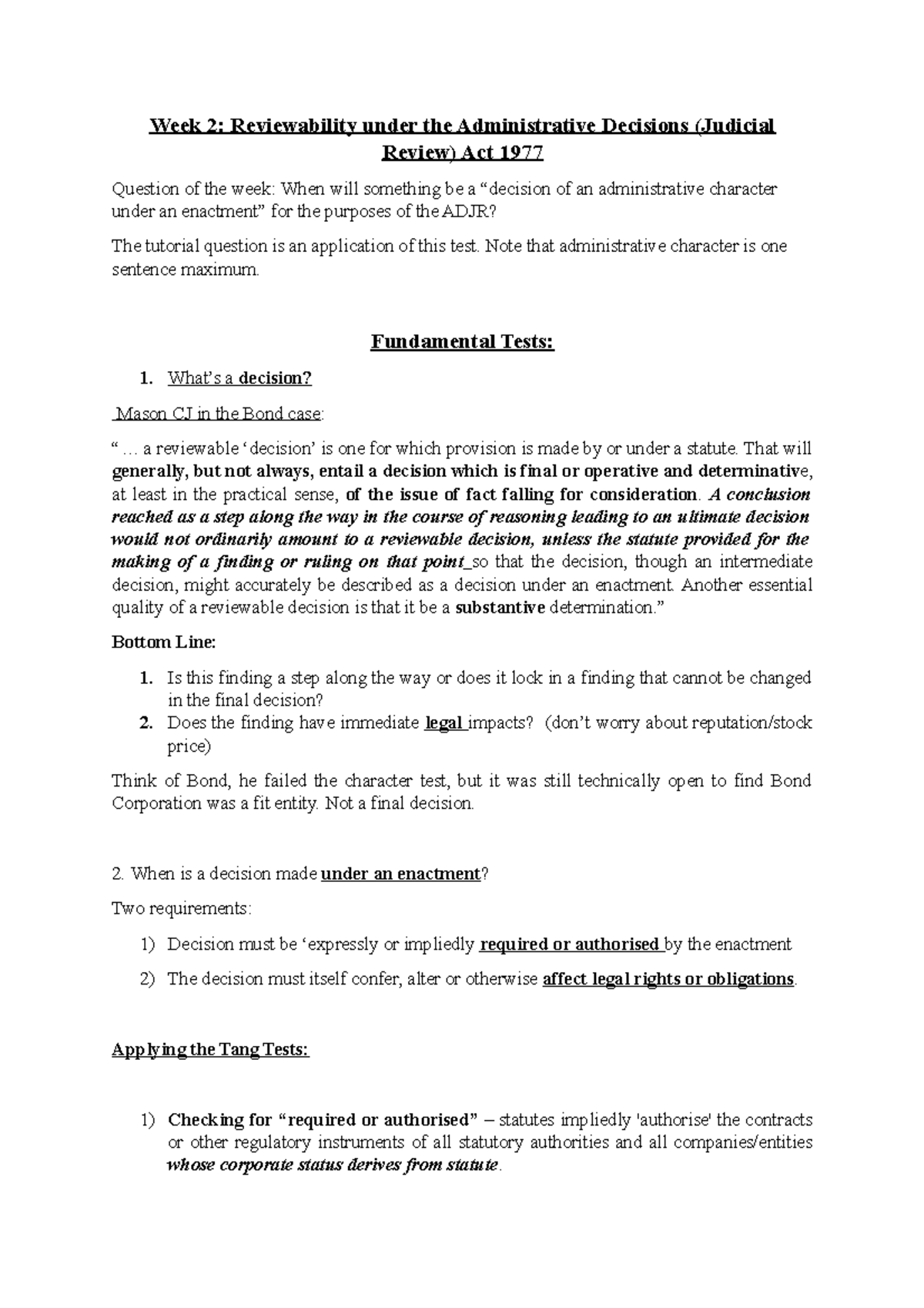 Reviewability Cheat Sheet - Week 2: Reviewability under the ...