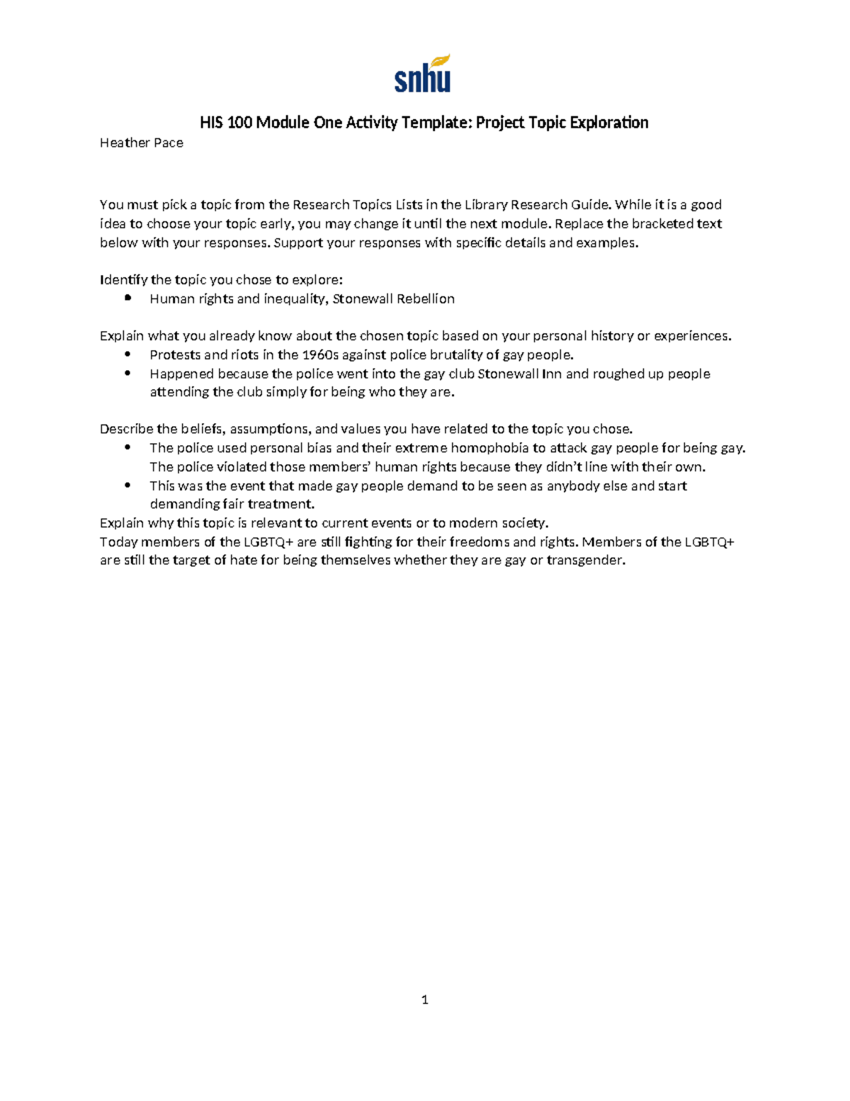 HIS 100 Module One Activity Template - While it is a good idea to ...