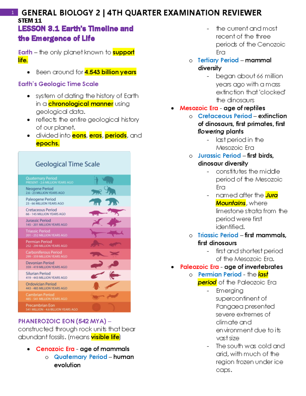 GEN BIO 2 4TH Quarterly Examination Reviewer - STEM 11 LESSON 3 Earth’s ...