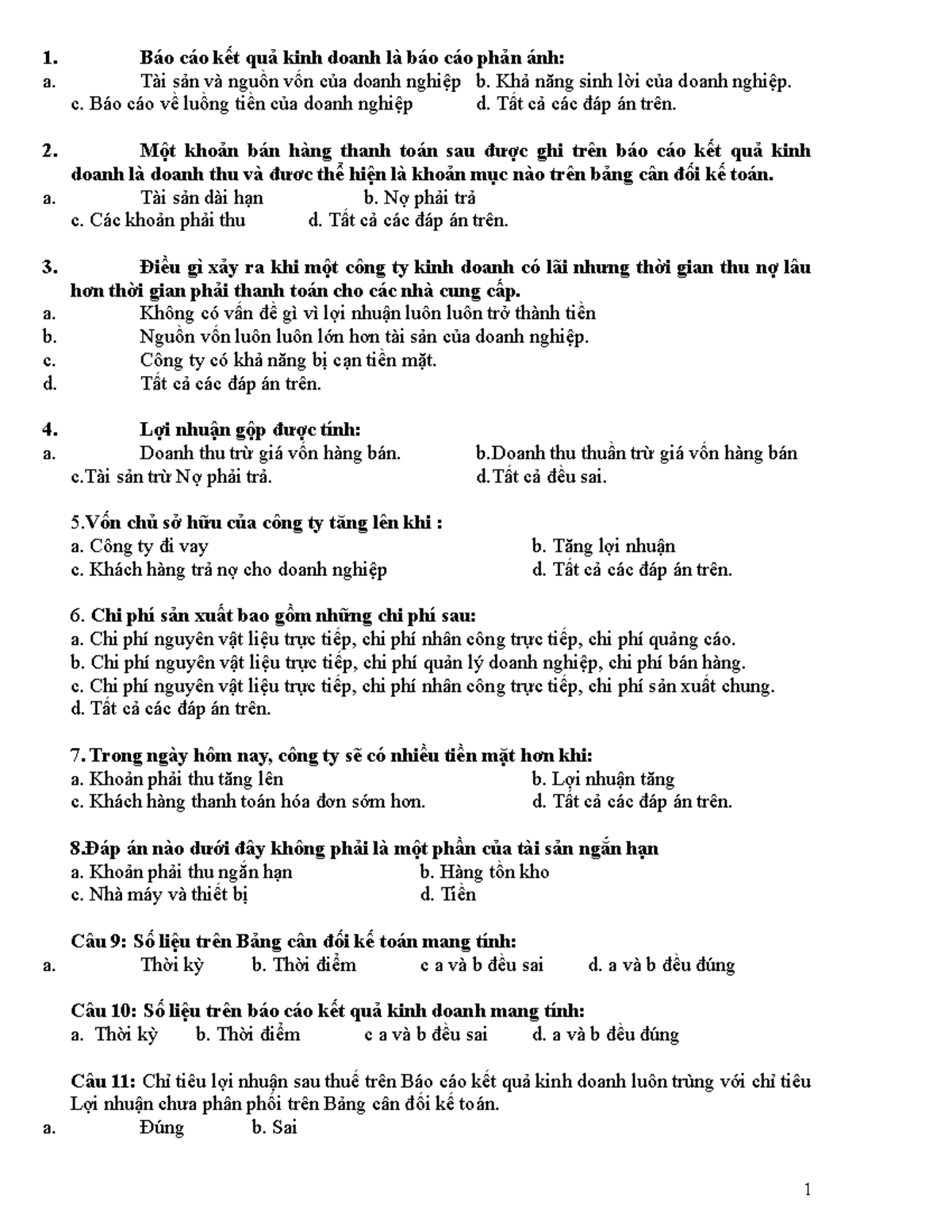 Báo cáo kết quả kinh doanh là báo cáo phản ánh - 1. Báo cáo kết quả ...
