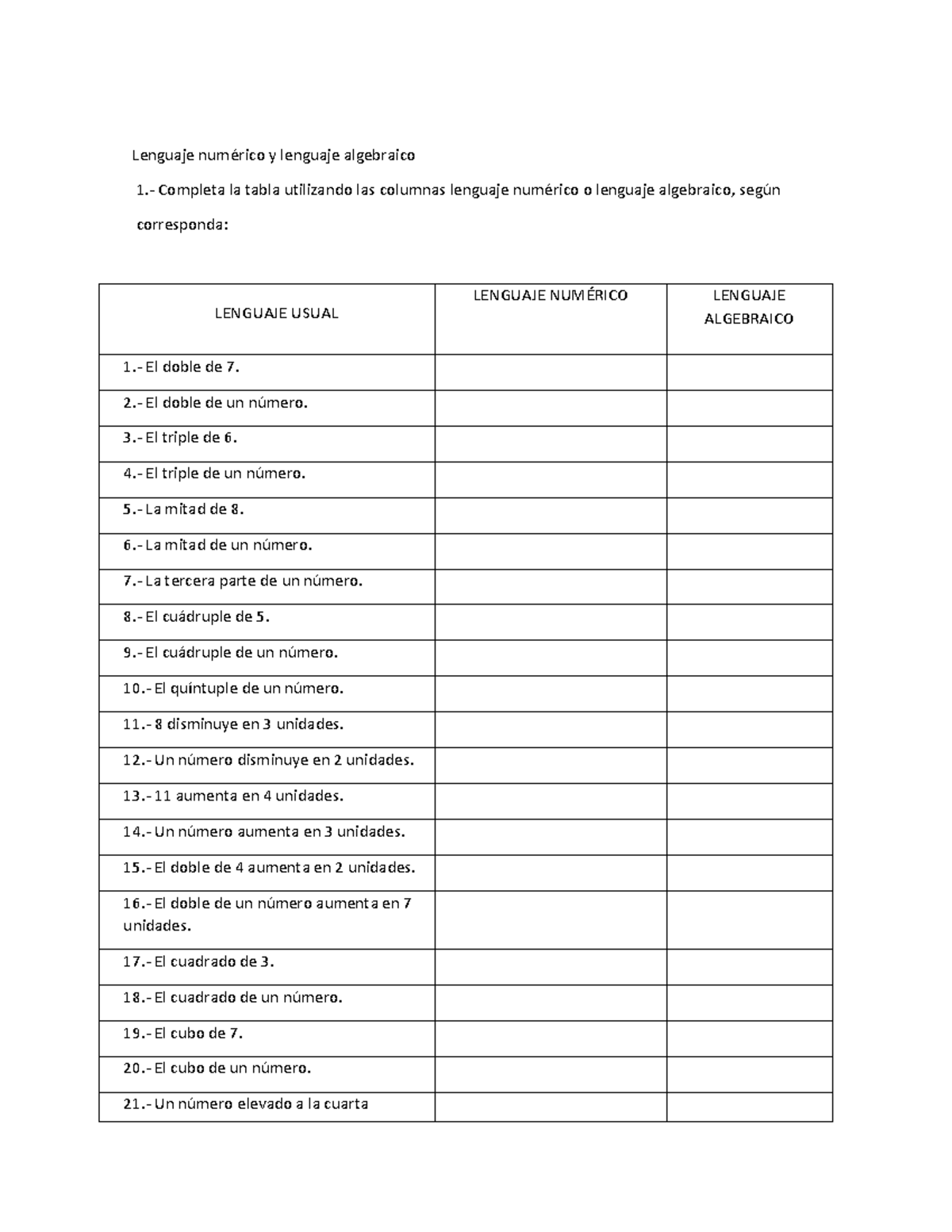 Lenguaje Numerico - numeros - Lenguaje numérico y lenguaje algebraico 1 ...