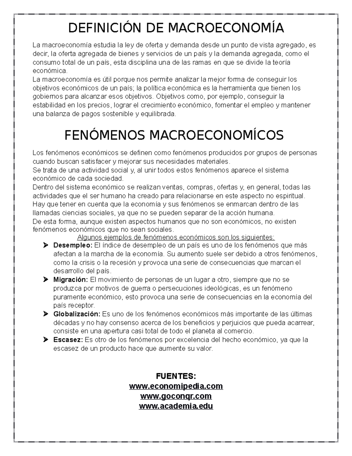 Tarea 1 - Introducción a macroeconomia - DEFINICIÓN DE MACROECONOMÍA La macroeconomía estudia la ...