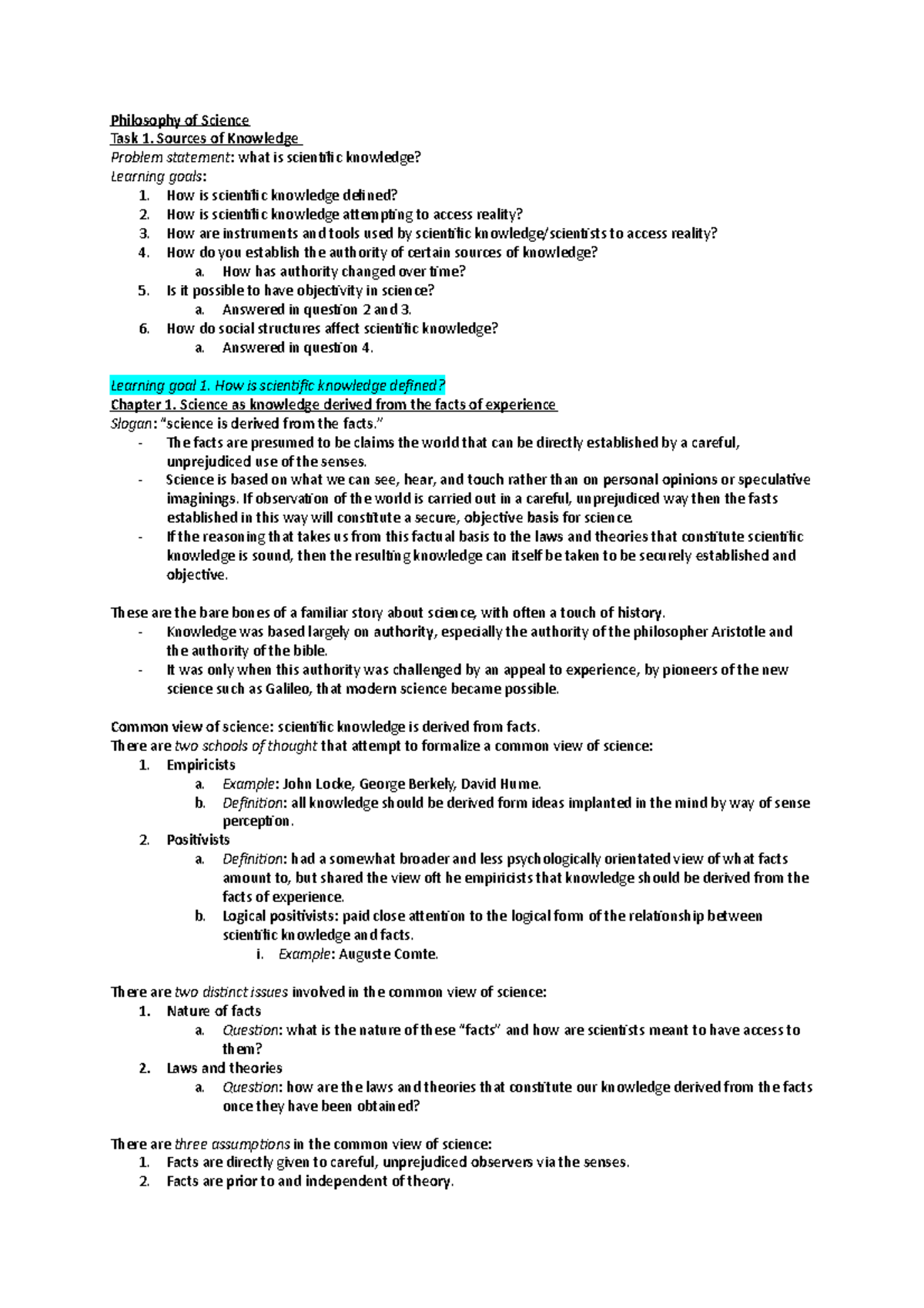 Philosophy of Science - Task 1 - Sources of Knowledge Problem statement ...