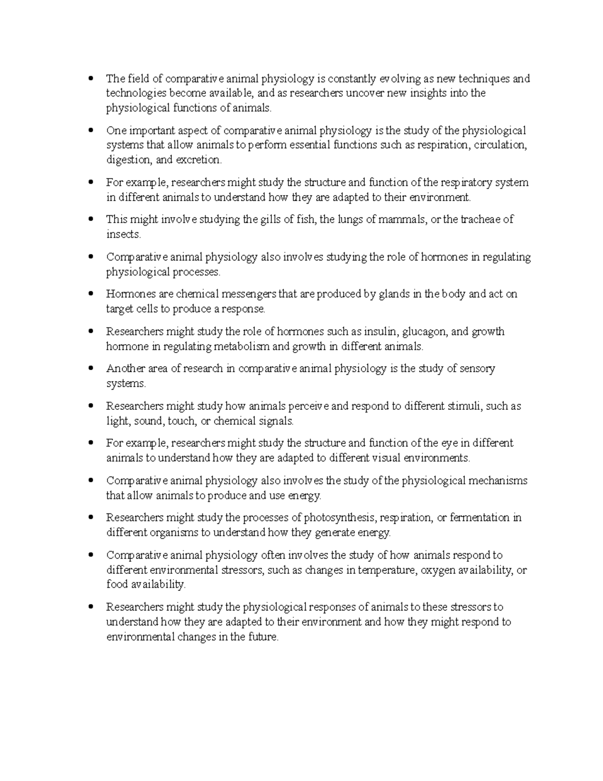 Comparative Animal Physiology Notes 2 - The field of comparative animal ...