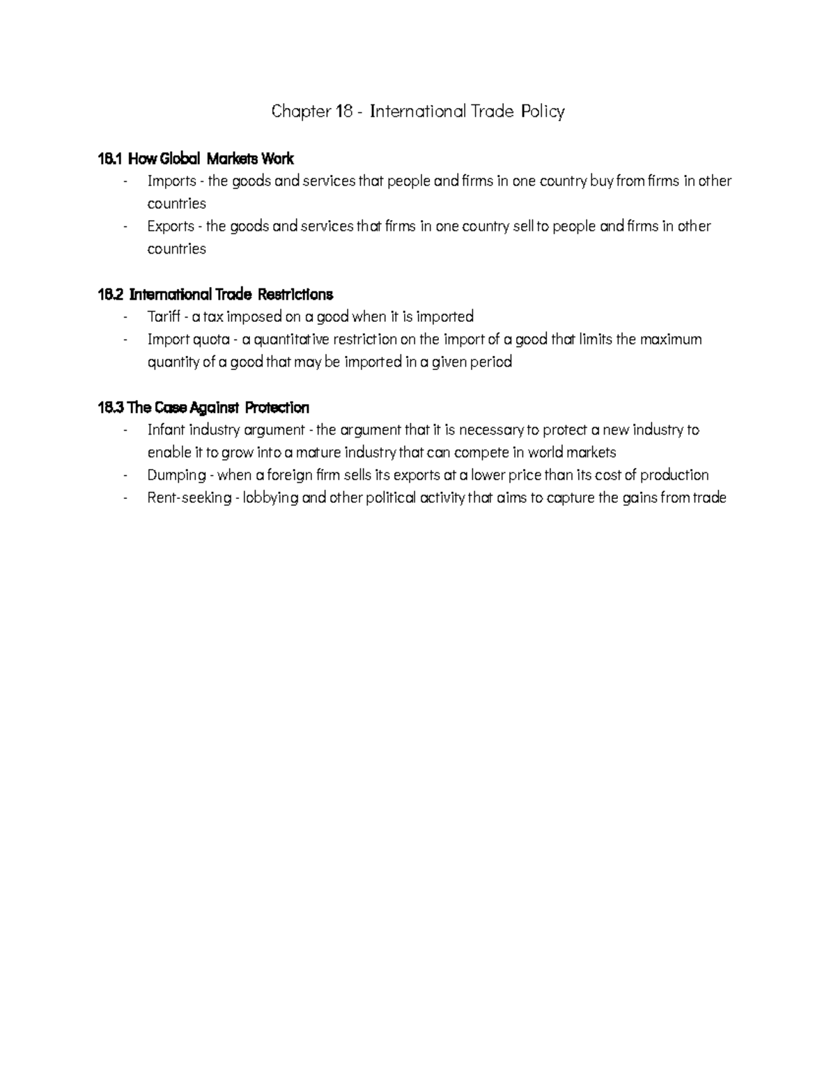 Chapter 18 - International Trade Policy - 1 How Global Markets Work ...
