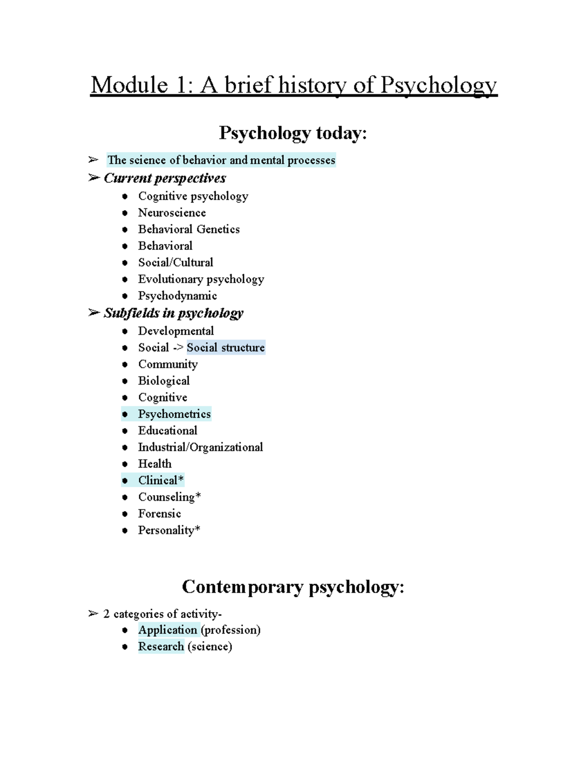 Natural area of psych - Module 1: A brief history of Psychology ...