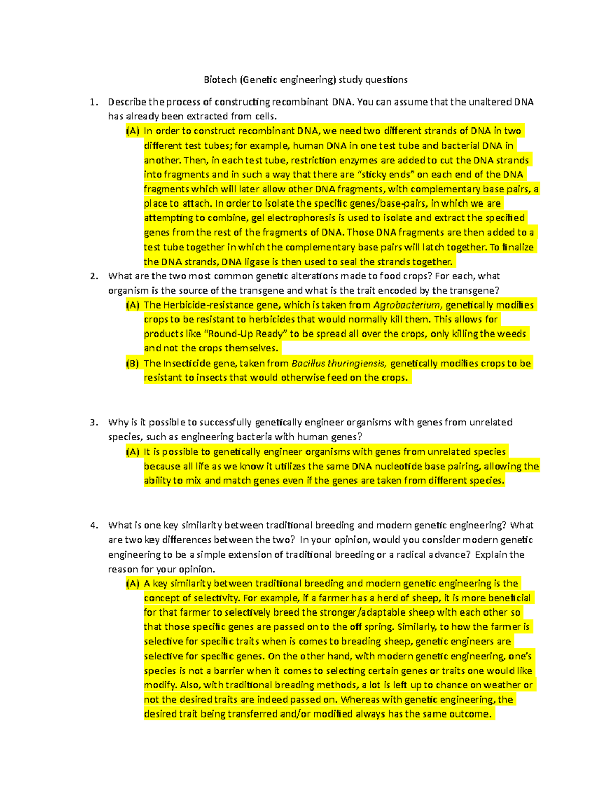 Biotech (Genetic engineering) study questions - Biotech (Genetic ...