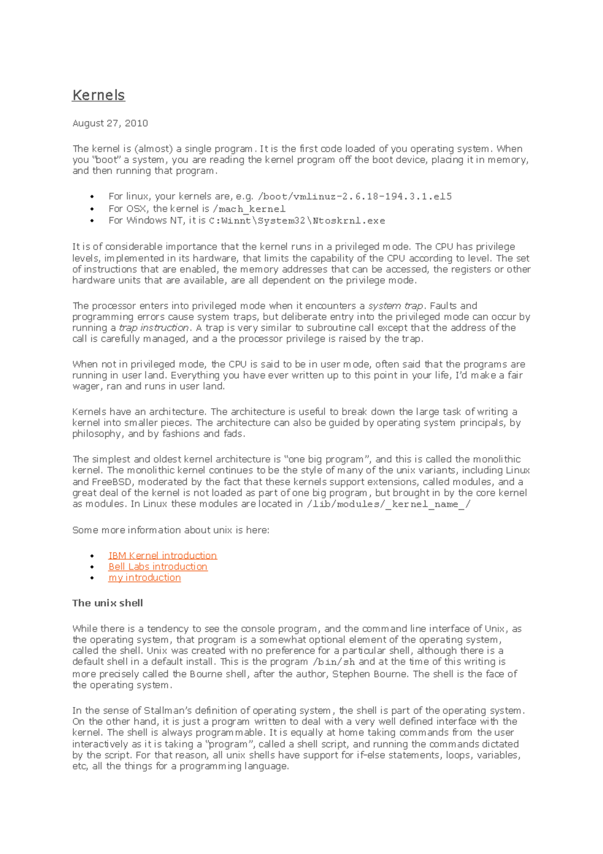 Kernels - notes - Kernels August 27, 2010 The kernel is (almost) a ...