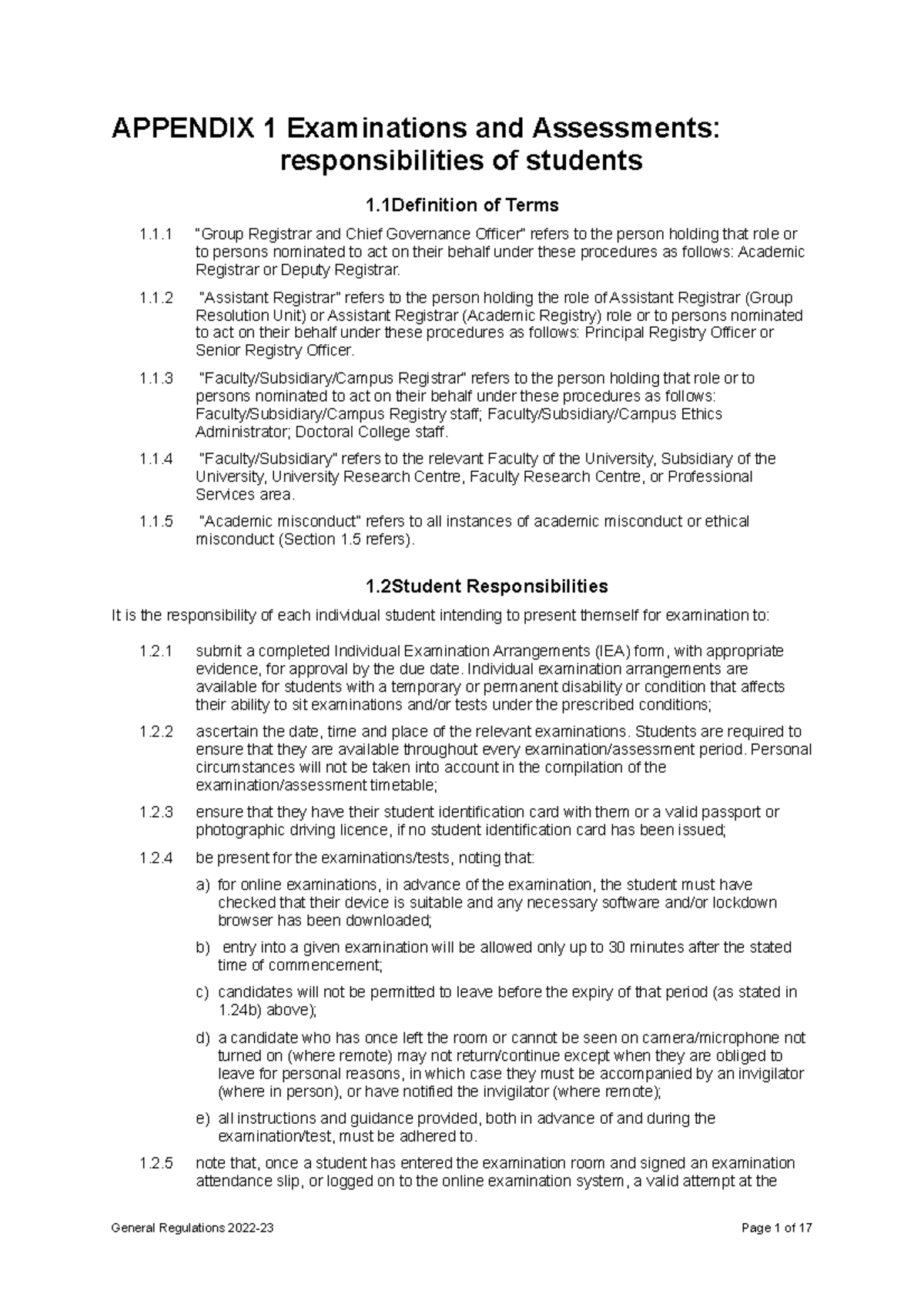 General Regulations 2022-23 Appendix 1 - APPENDIX 1 Examinations and Assessments ...