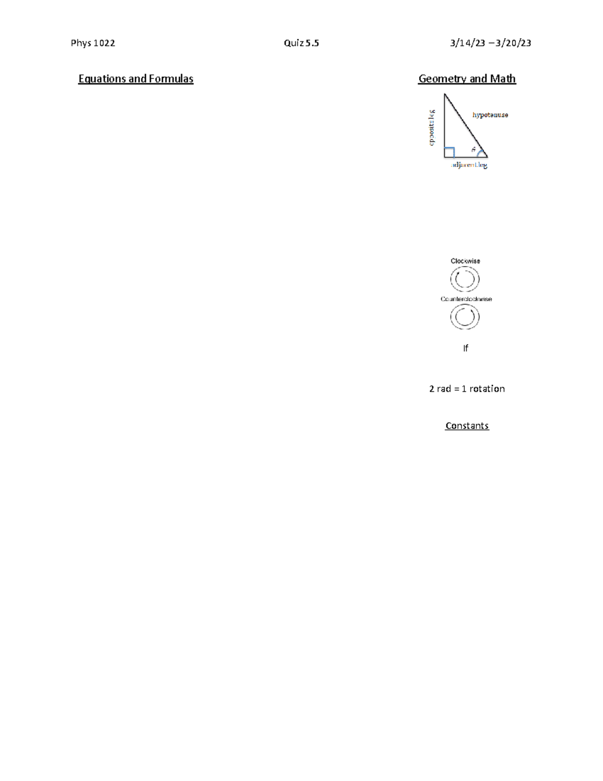 Quiz5p5C - practice quiz - Equations and Formulas Geometry and Math If ...
