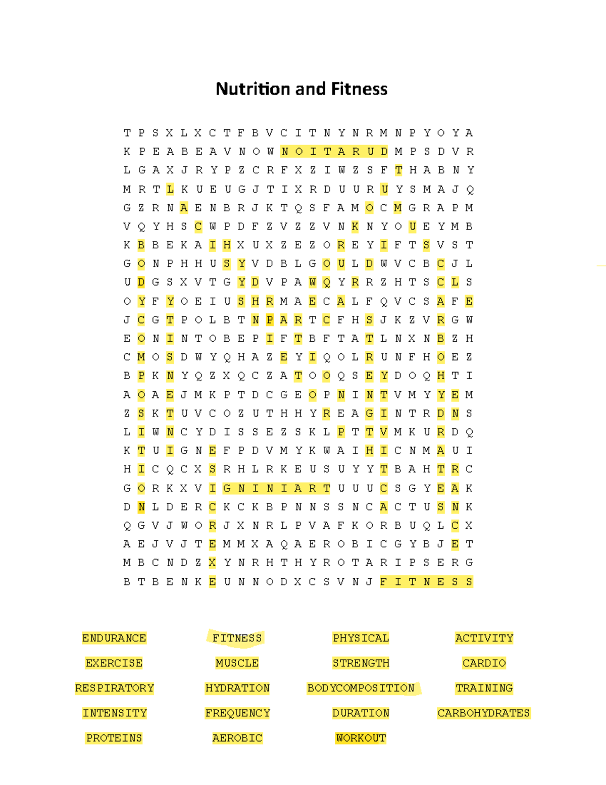Nutrition Fitness Wordsearch 2 - Faith Lujan - Nutrition and Fitness T ...