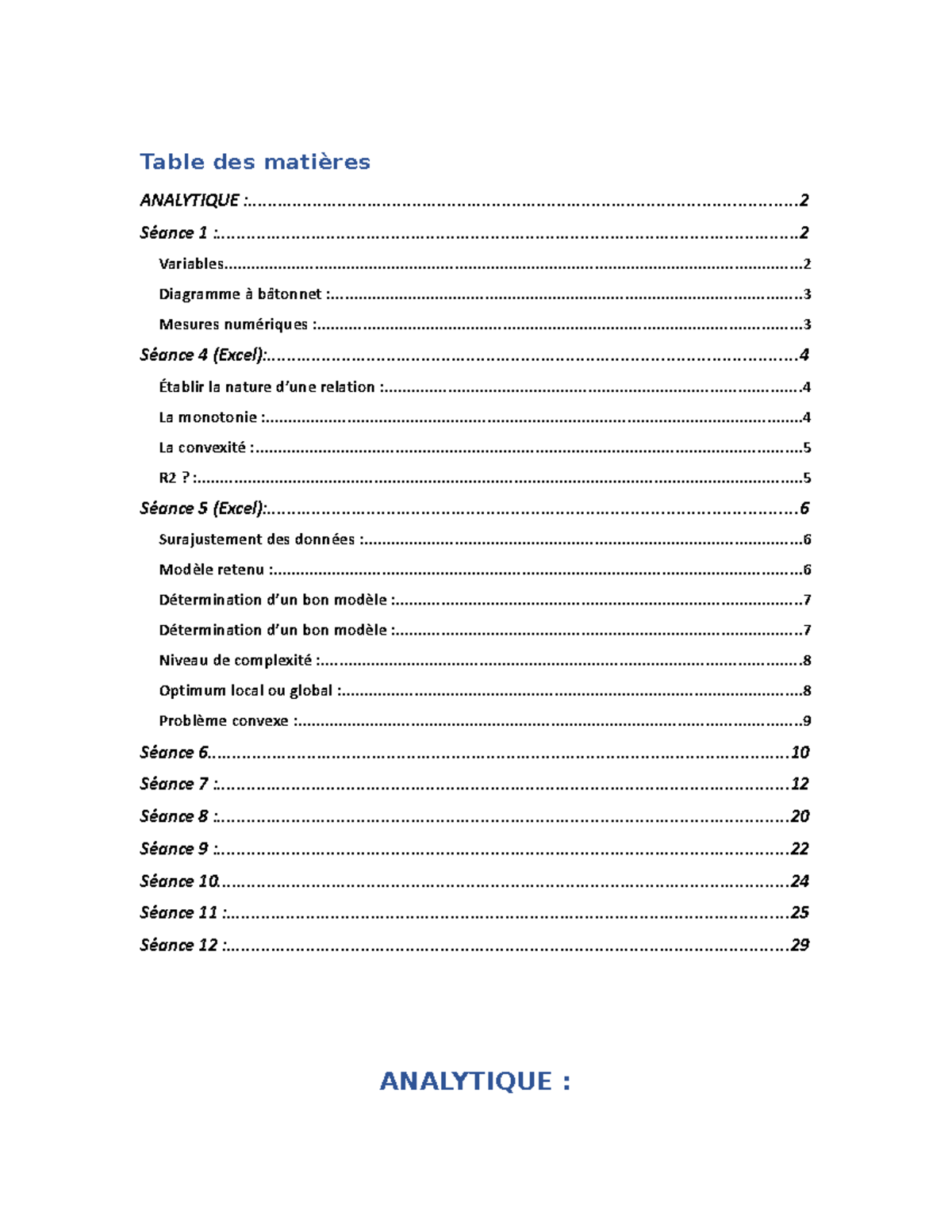 Analytique - Notes par Ch - Table des matières ANALYTIQUE - Studocu
