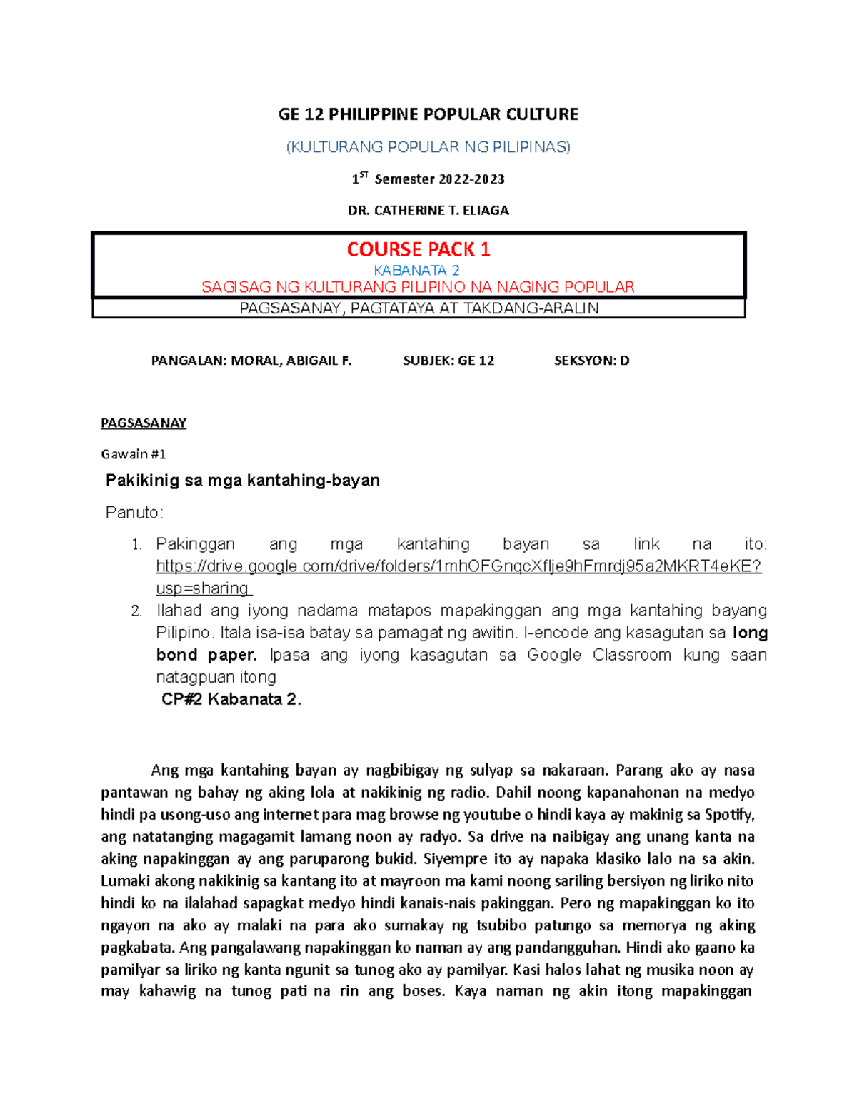 GE 12 Kabanata 2 - Moral, Abigail - GE 12 PHILIPPINE POPULAR CULTURE (KULTURANG POPULAR NG - Studocu