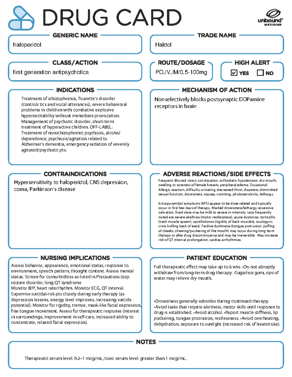 Haldoldrugcard - haldol drug card - Treatment of schizophrenia ...