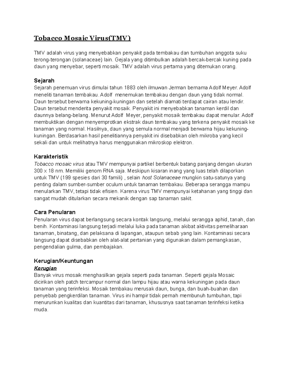 Tmv Menyebabkan Penyakit - Perumperindo.co.id