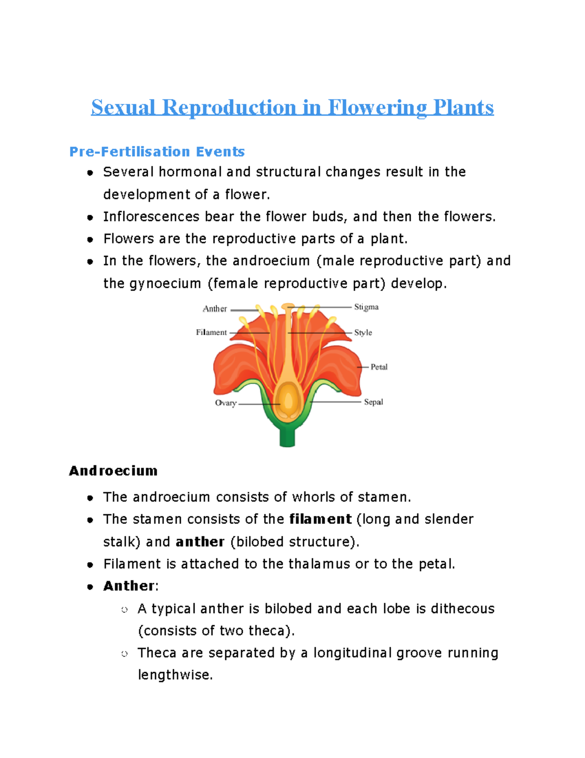 CH2 - Notes about sexual reproduction in flowers - Sexual Reproduction ...