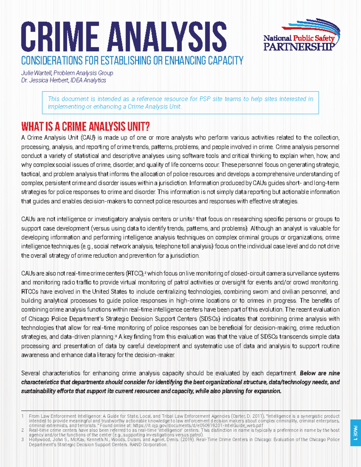 PSP Establishing or Enhancing Crime Analysis Capacity Brief - PAGE 1 ...