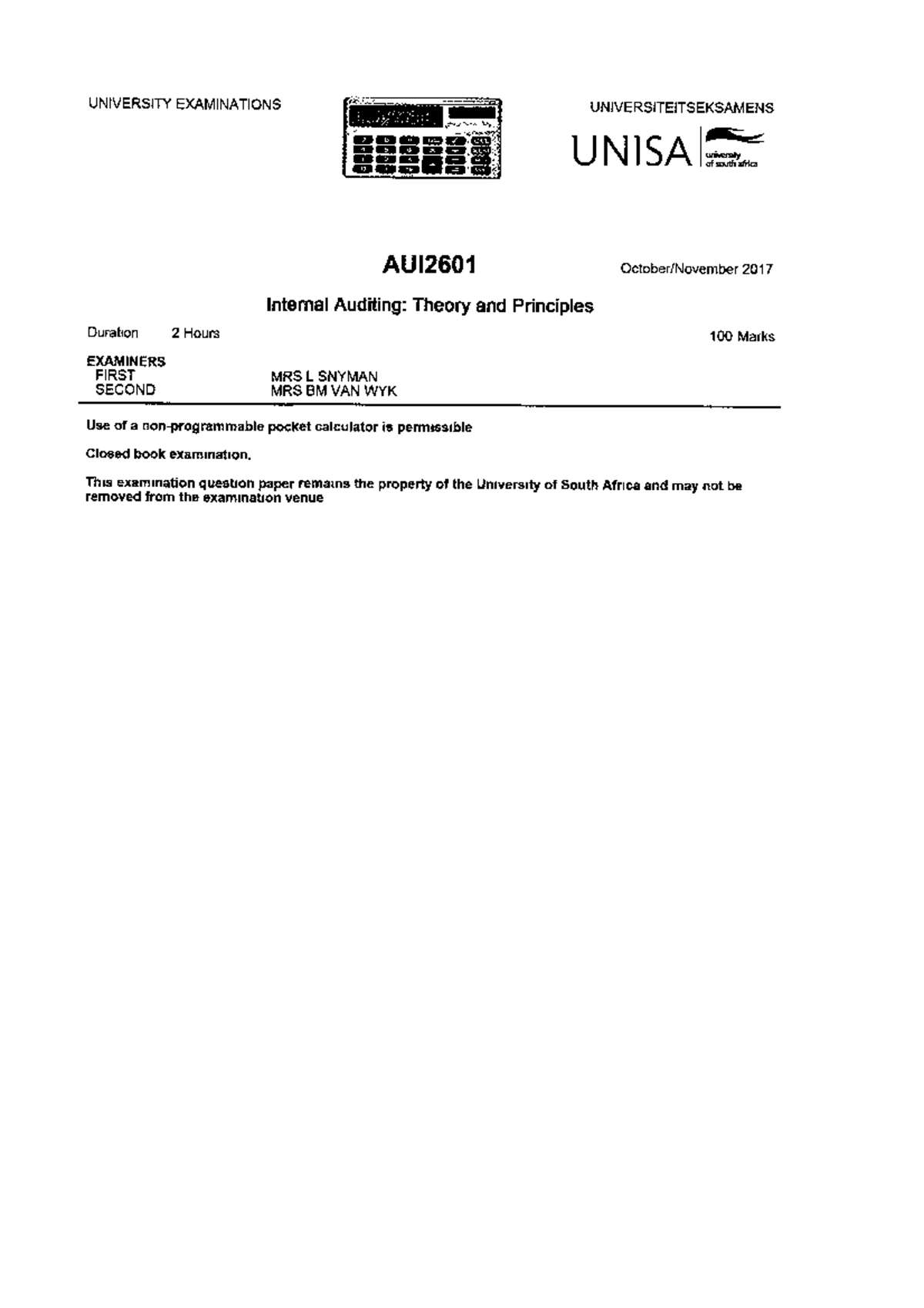 AUI2601 2017 10 E 1 - Study guide - AUE2601 - Studocu