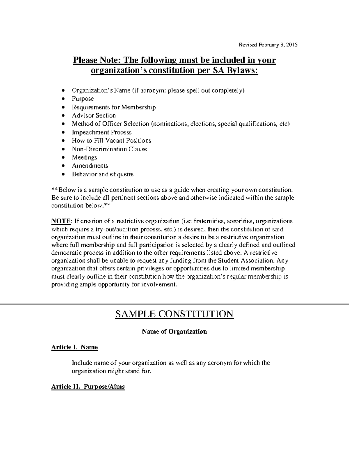 Sample Constitution-1 - Revised February 3, 2015 Please Note: The ...