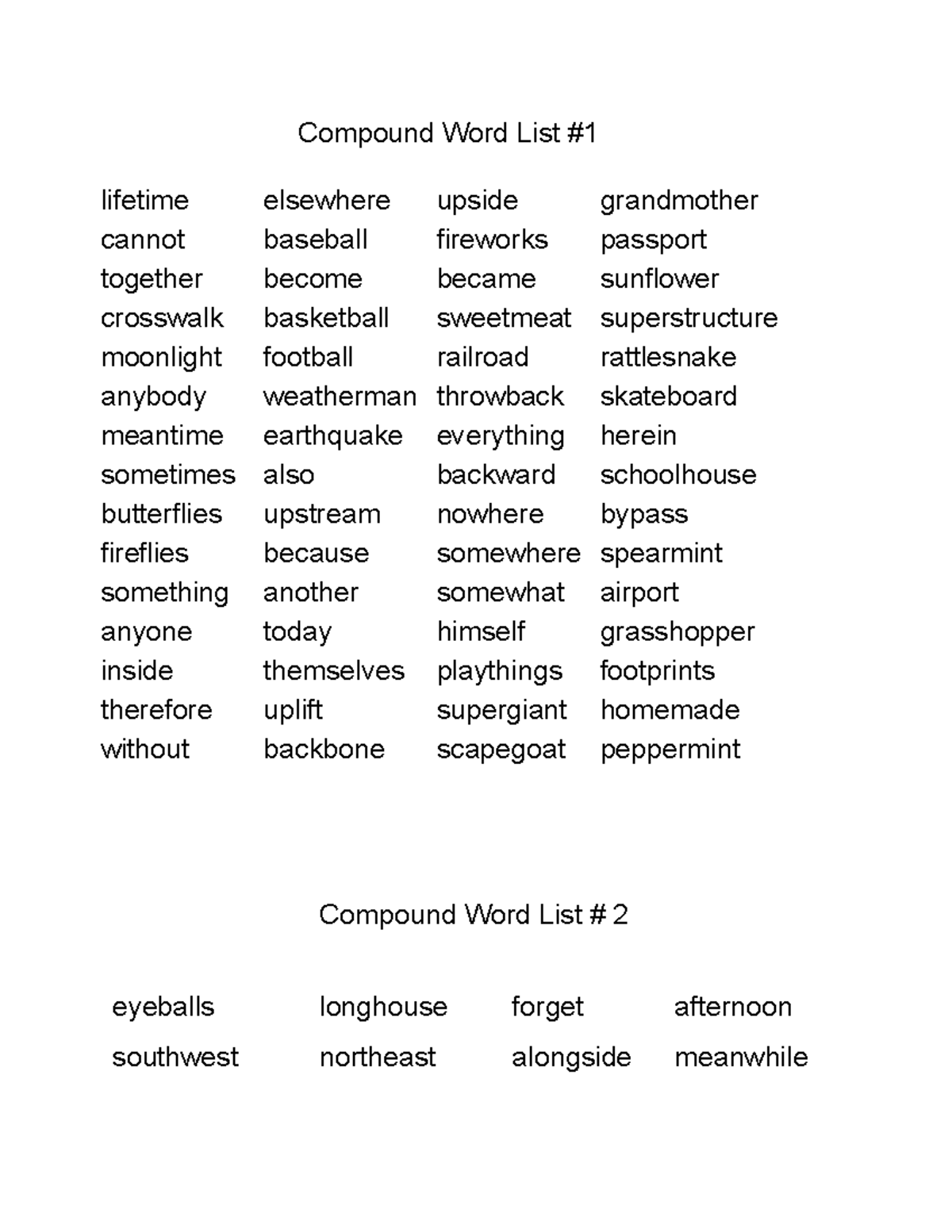 Compound Word List - Studocu