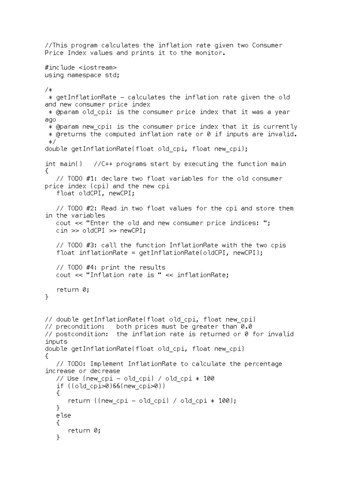 Inflation Rate 1 - //This program calculates the inflation rate given ...