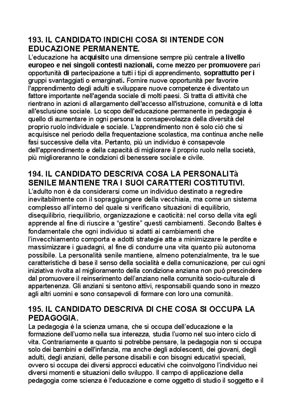 Risposte Aperte. Educazione permanente degli adulti - 193. IL CANDIDATO ...