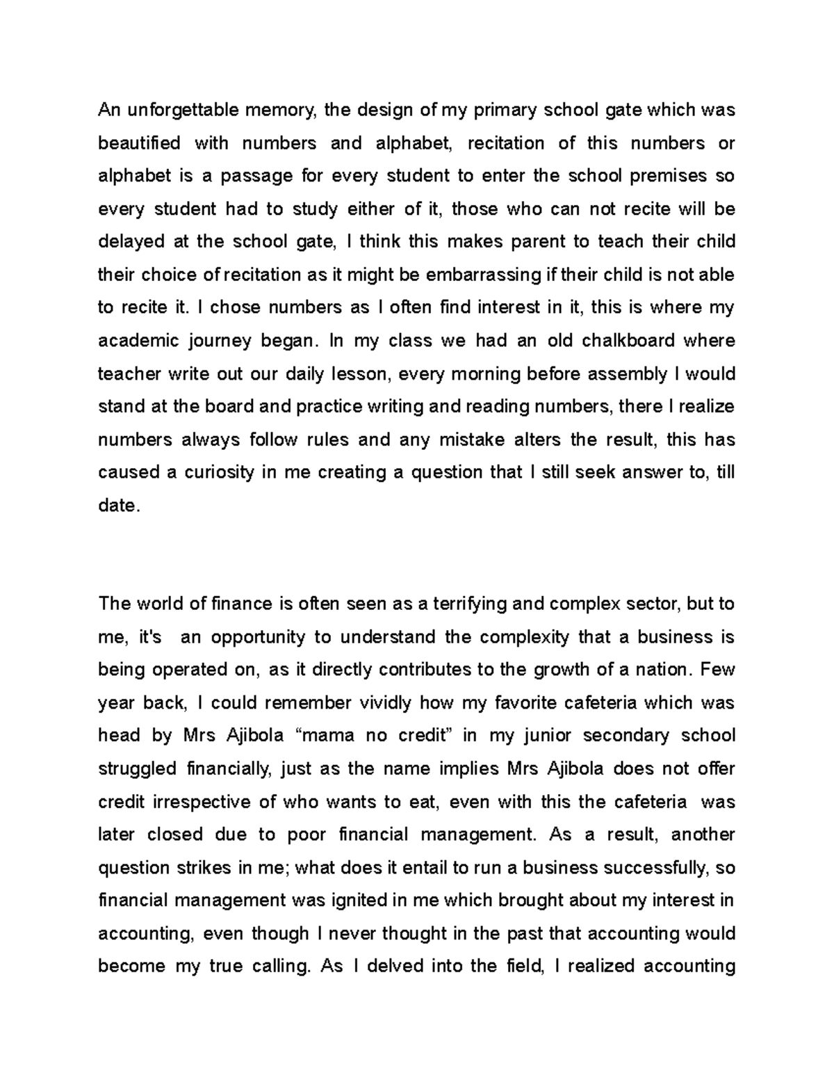 My essay 2 - statement of purpose - An unforgettable memory, the design ...