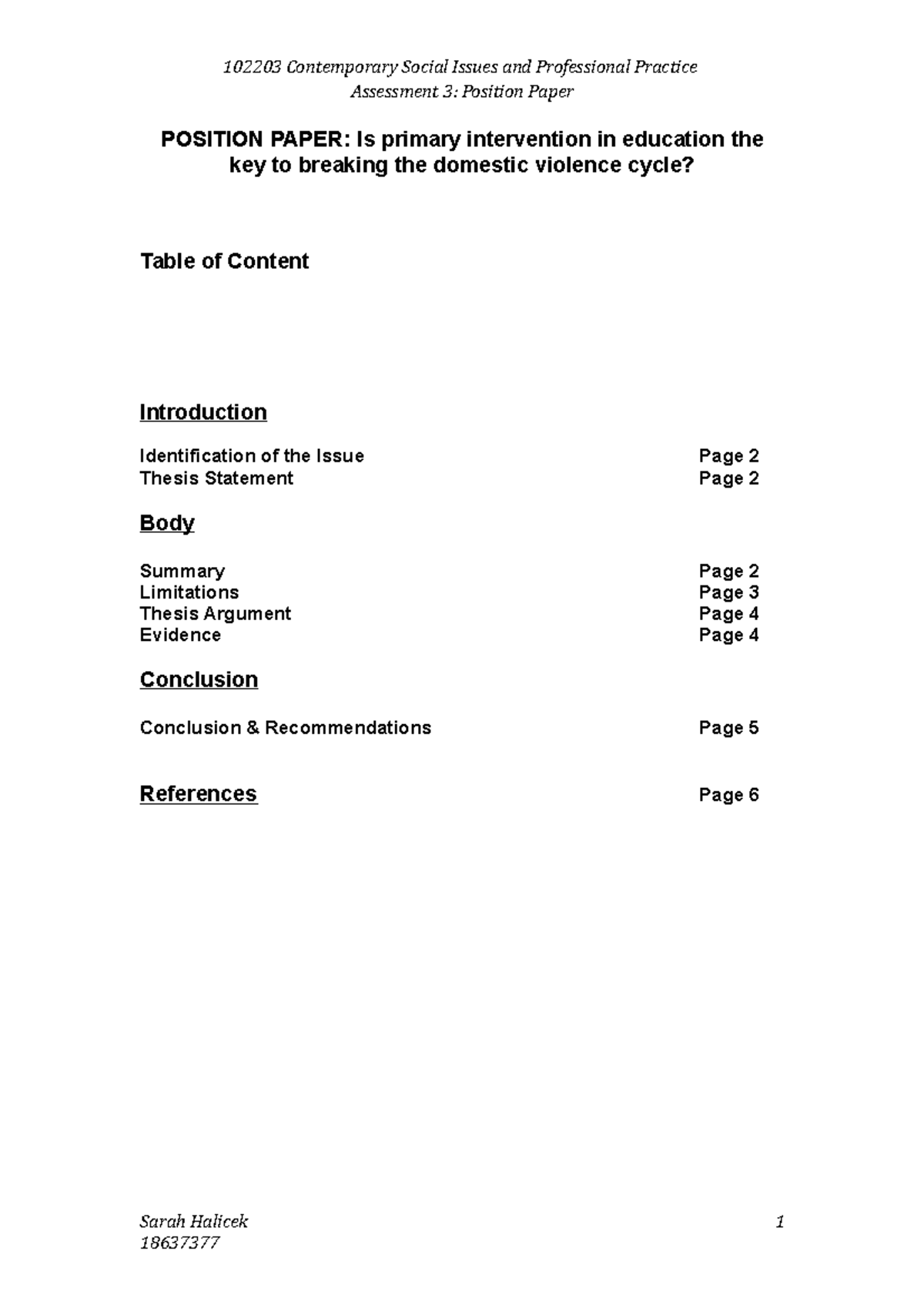DV Postion Paper - Grade: Distinction - 102203 Contemporary Social ...