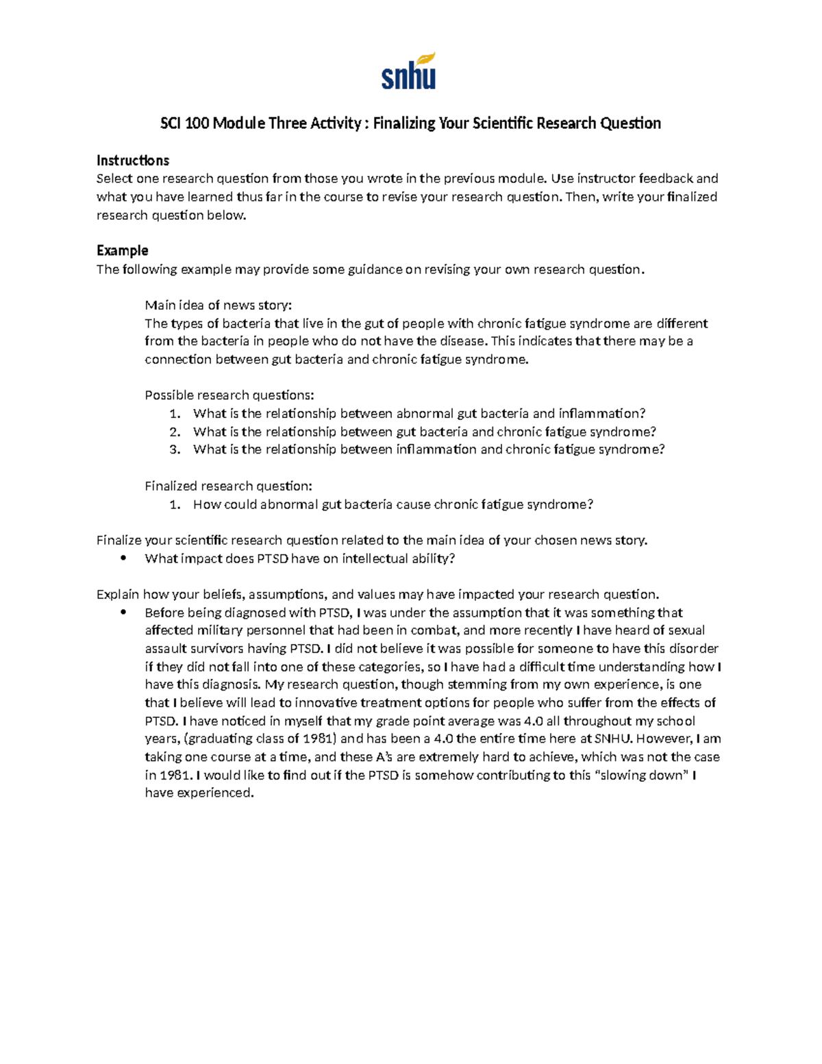 SCI 100 Module Three Activity - Use instructor feedback and what you ...