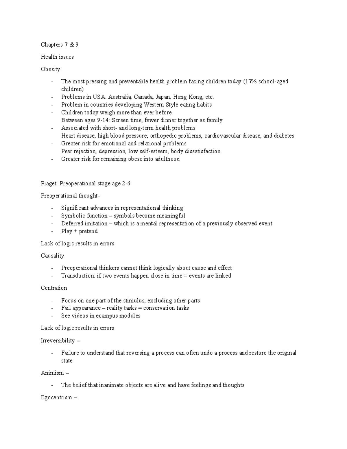 Chapters 7 - Lecture Notes - Chapters 7 & 9 Health issues Obesity: The ...