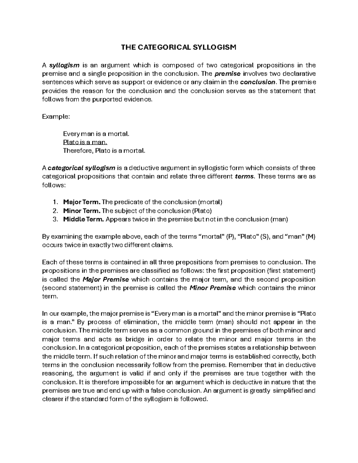 THE- Categorical- Syllogism - THE CATEGORICAL SYLLOGISM A syllogism is ...