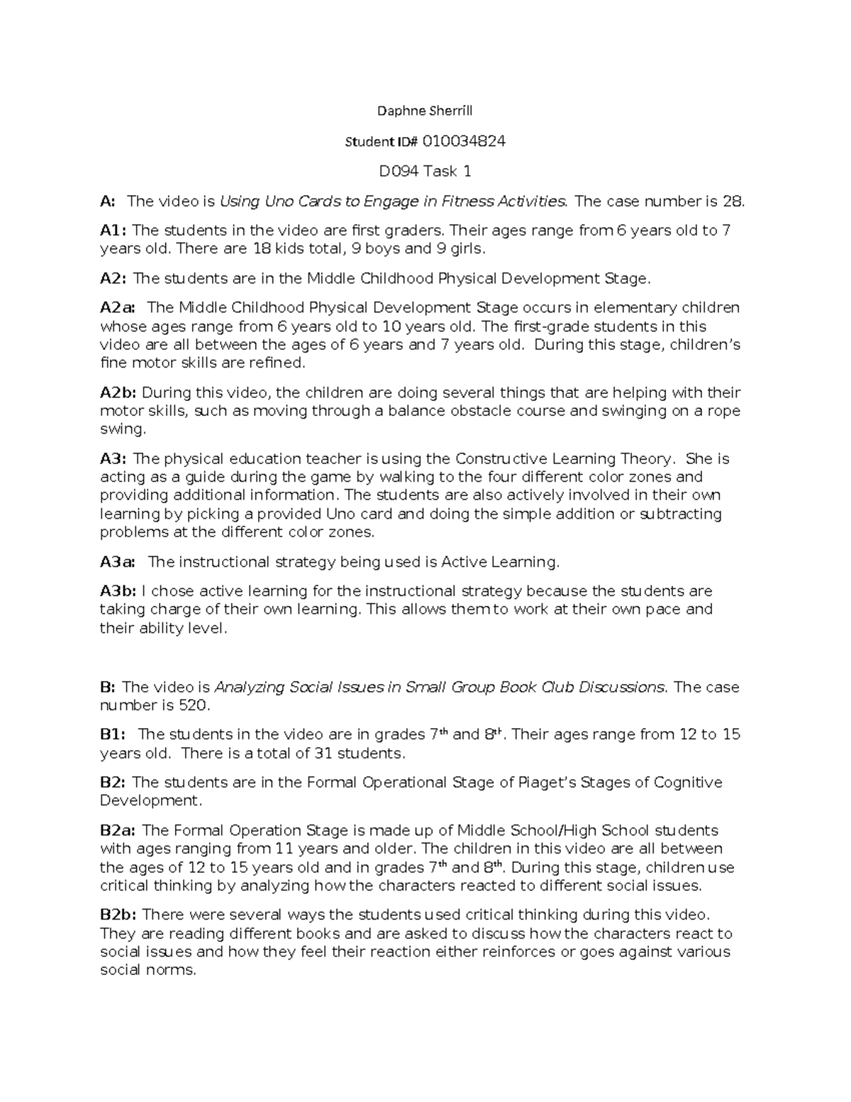 D094 task 1 - D094 Task 1- pass - Daphne Sherrill Student ID# 010034824 ...