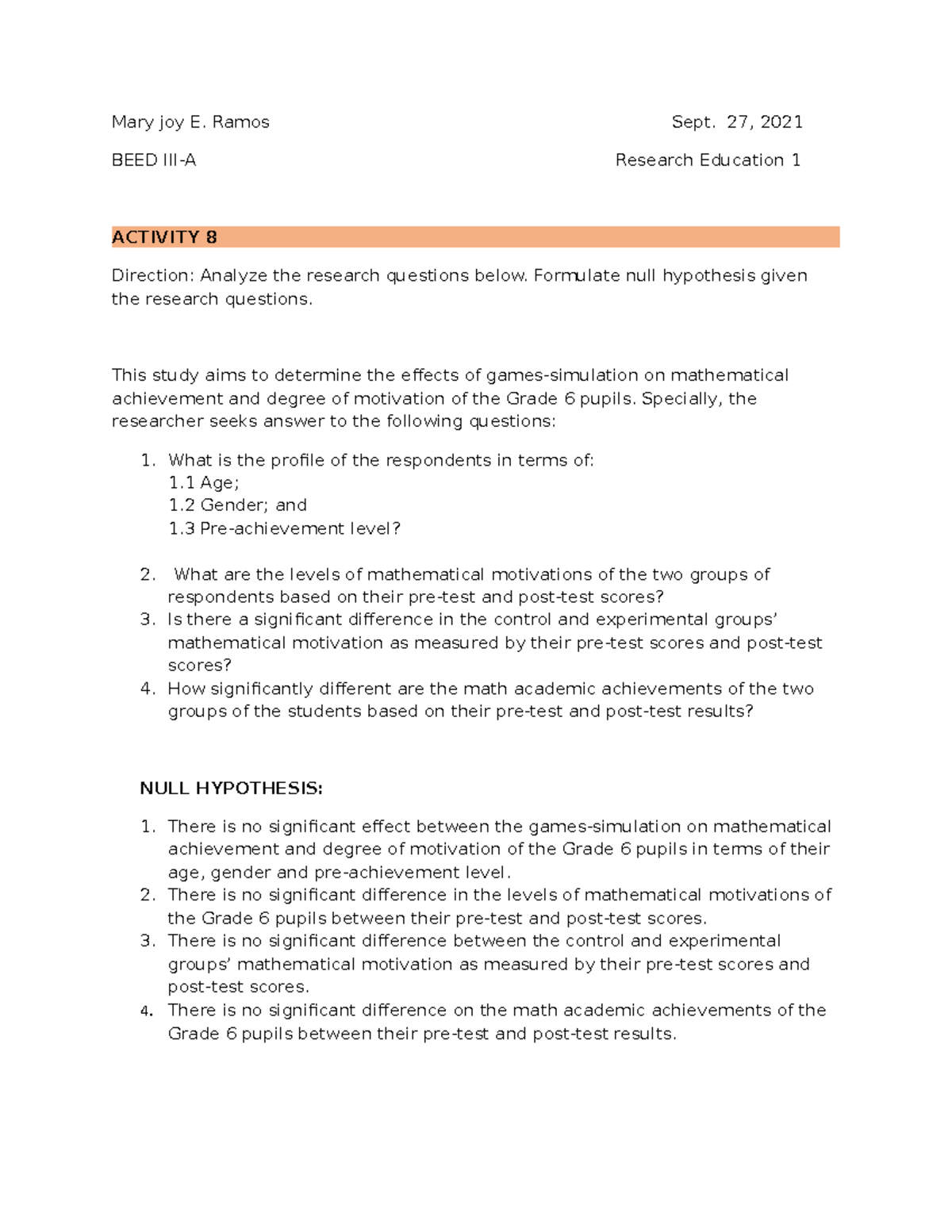 Activity 8. Research Education 1 - Mary joy E. Ramos Sept. 27, 2021 ...