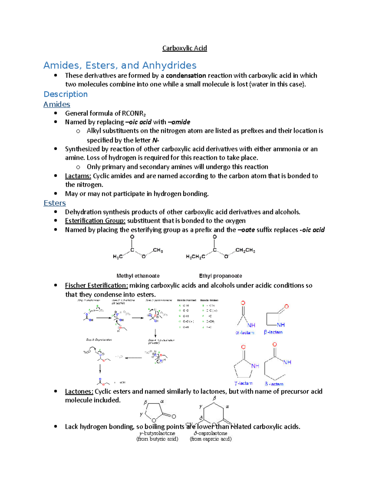 Carboxylic Acid Derivatives - Carboxylic Acid Amides, Esters, and ...
