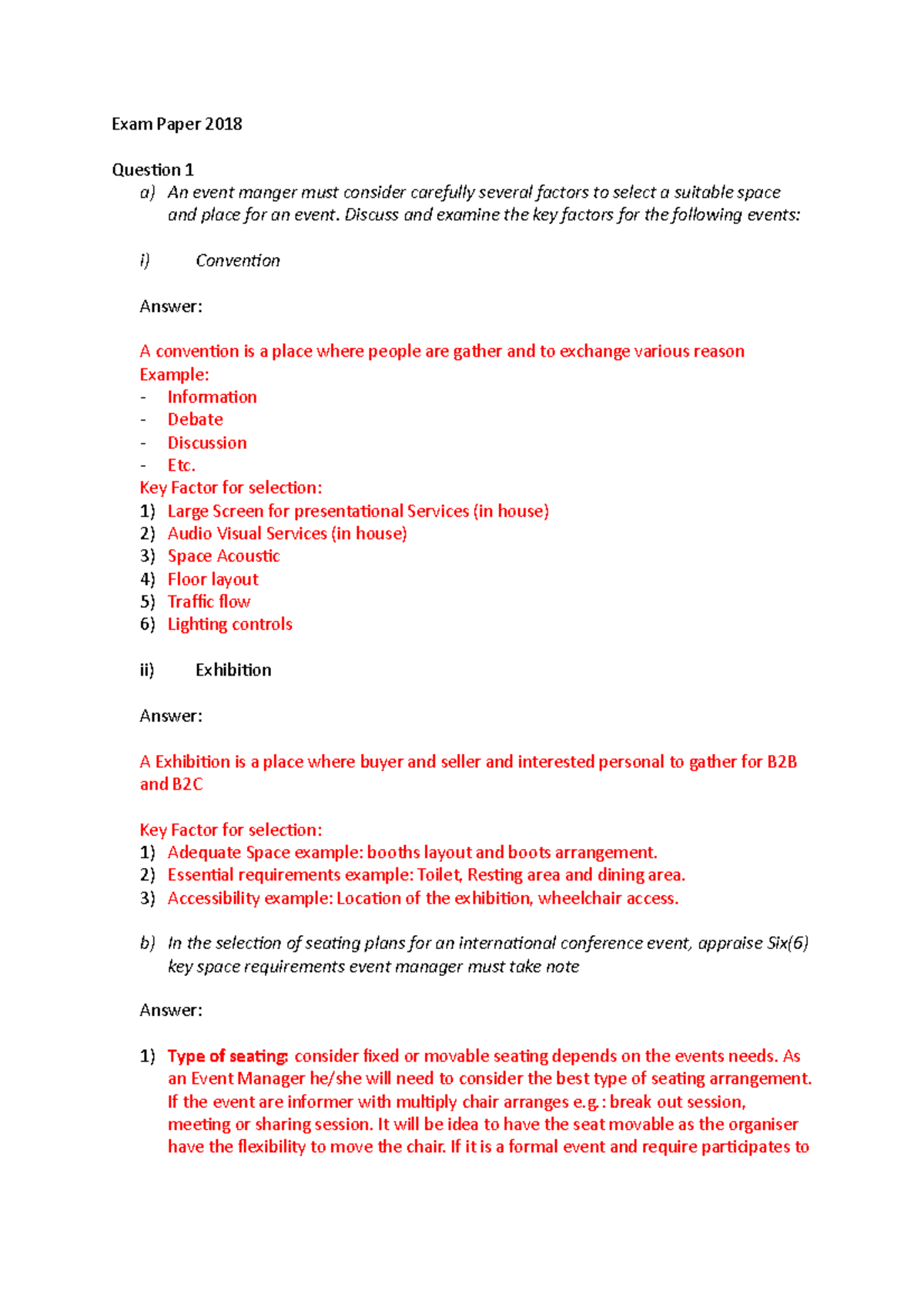FEM205 2018 Exam Paper Answer - Exam Paper 2018 Quesion 1 a) An event ...