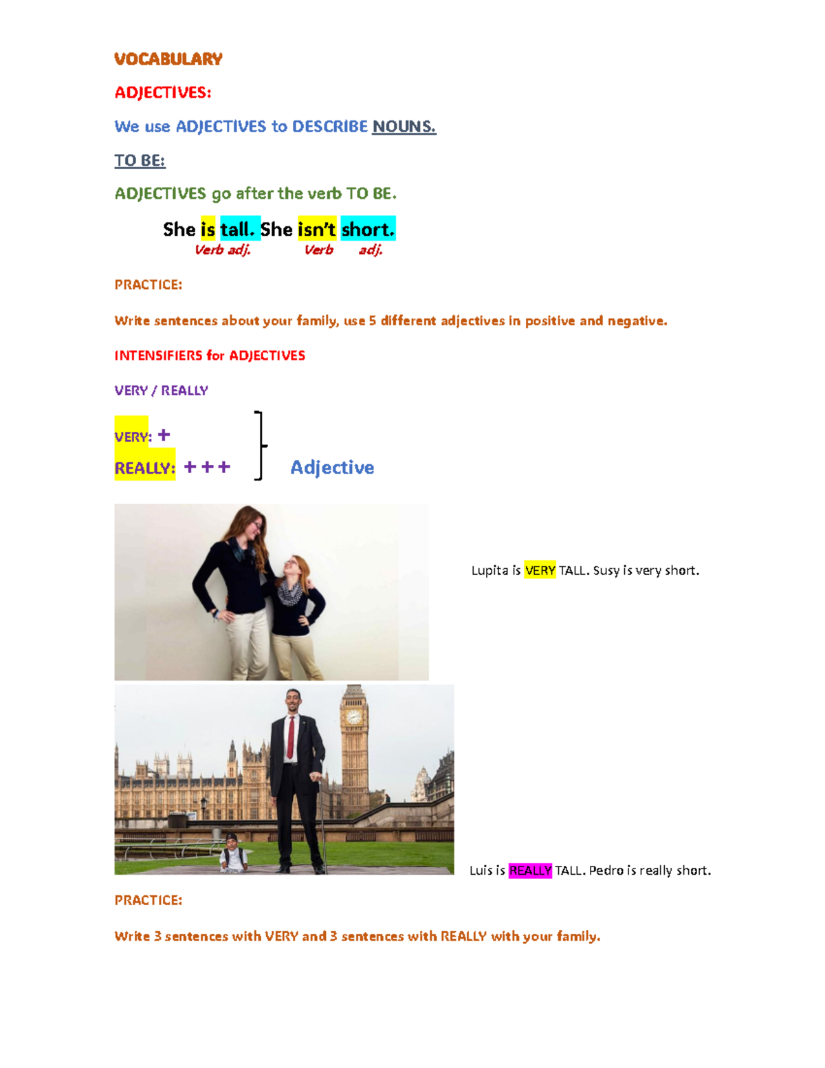 Adjectives- Really-VERY A1 - VOCABULARY ADJECTIVES: We use ADJECTIVES ...