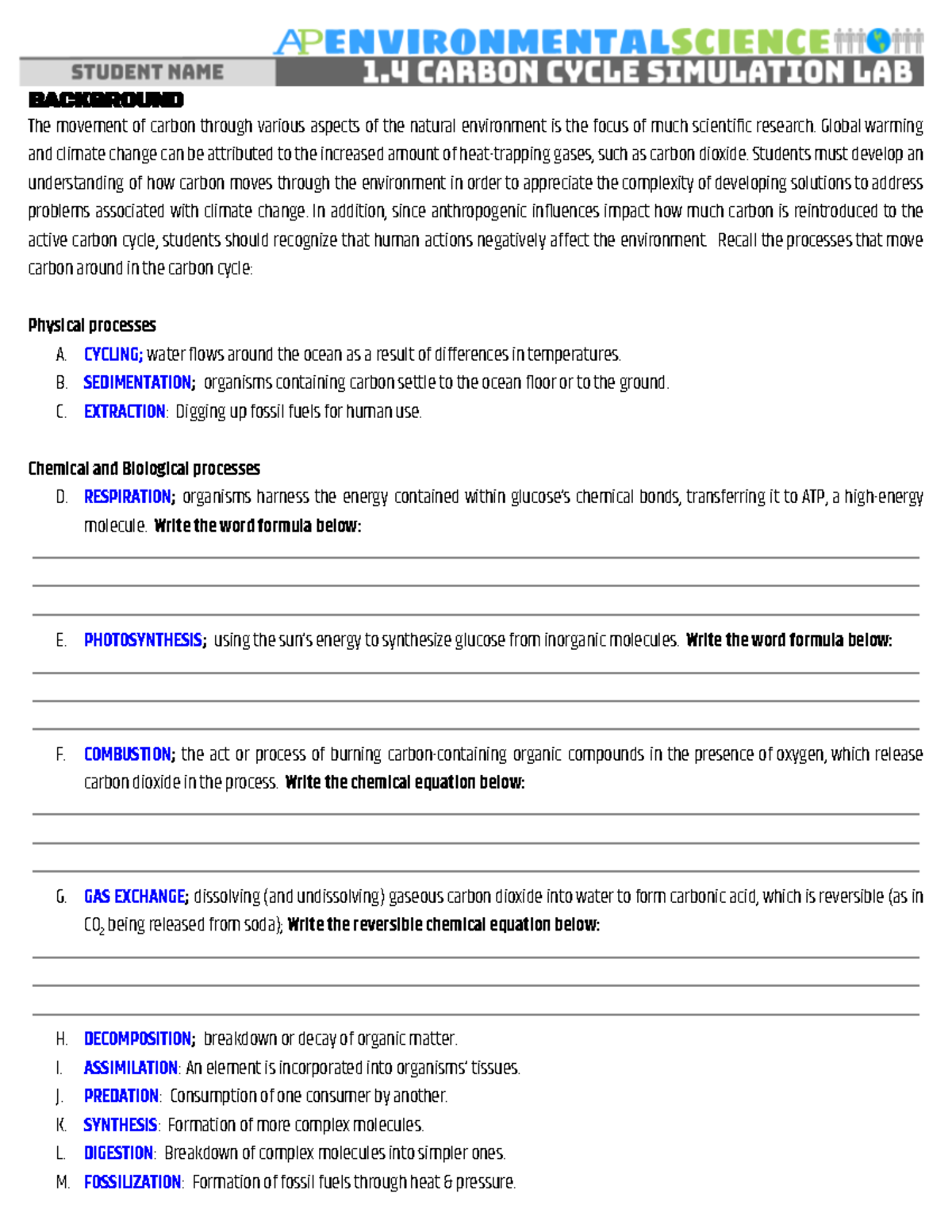 APES14Carbon Cycle Simulation Activity-1 - BACKGROUND The movement of ...