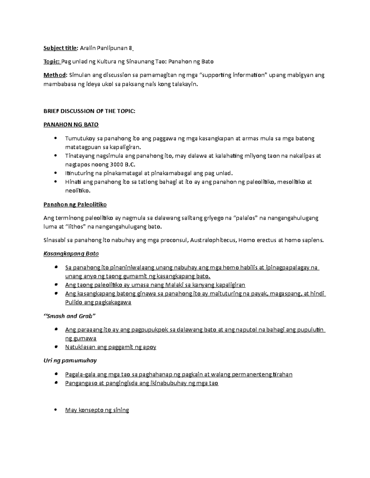 Panahon NG BATO LP - other - Subject title: Aralin Panlipunan 8 Topic ...