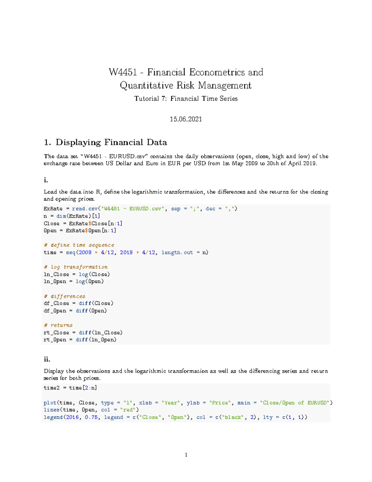 W4451 - Tutorial-7 - Solution - W4451 - Financial Econometrics and ...