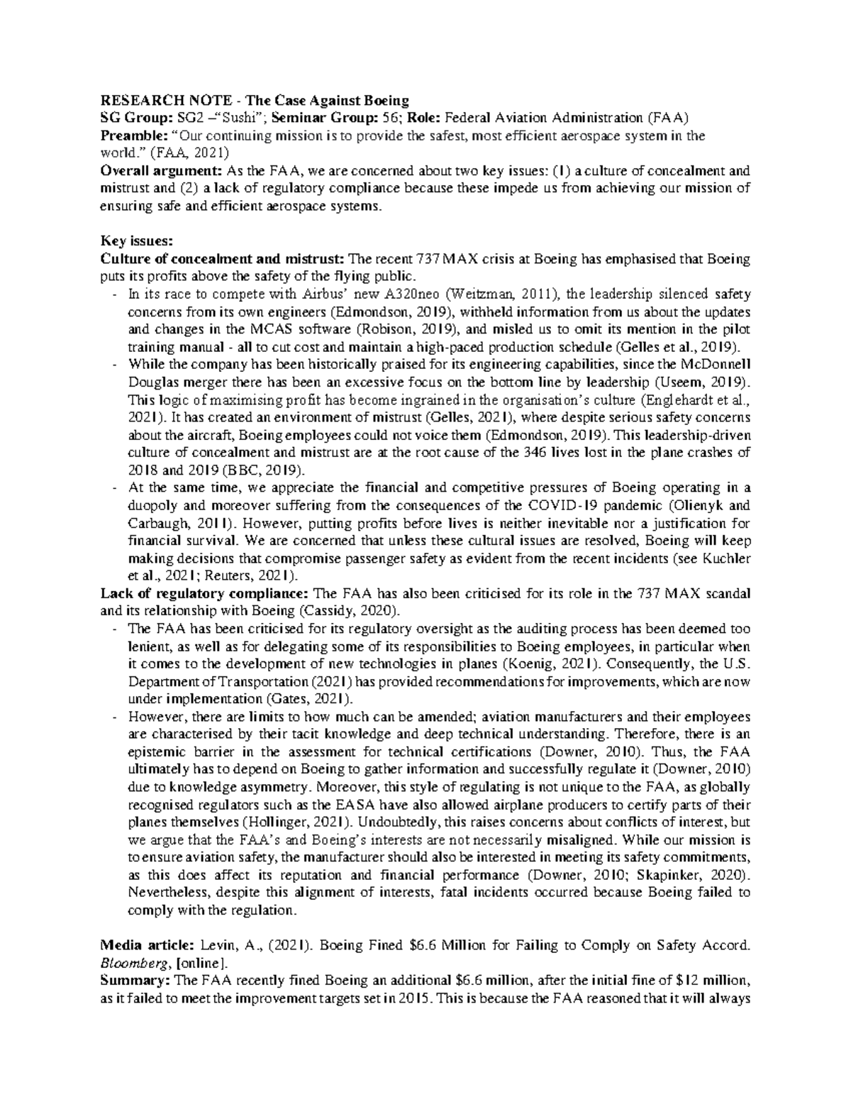 Boeing-RN1 - Research Note example - RESEARCH NOTE - The Case Against ...
