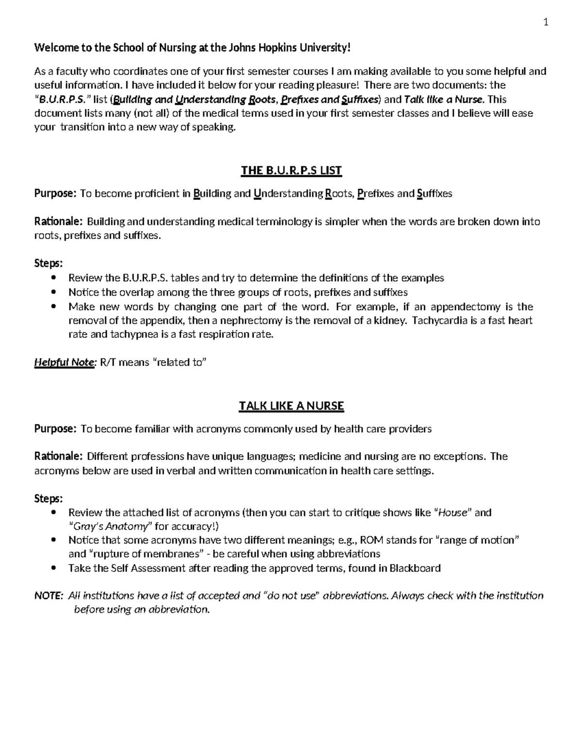 Burps - Practice materials and examples - Welcome to the School of ...