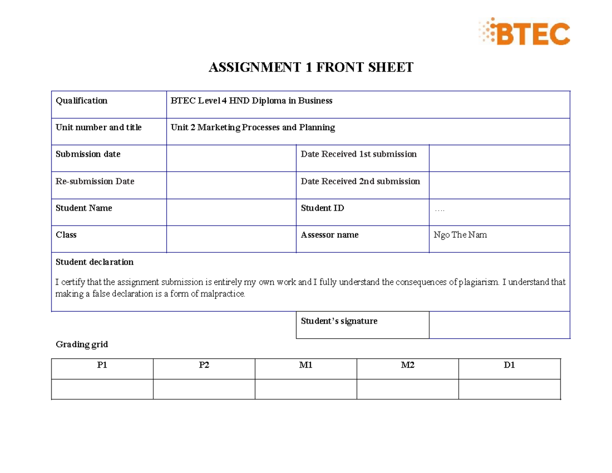 5033- Assignment 1 Frontsheet - ASSIGNMENT 1 FRONT SHEET Qualification ...