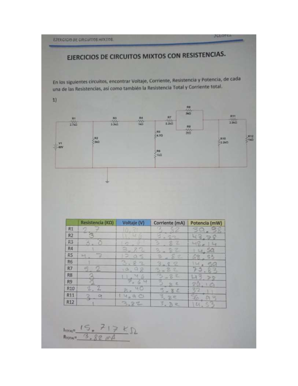 Tarea 11. Ejercicios DE Resistencias Mixto - JOLOTER EJERCICIO DE CIRCUITOS MIXTOS EJERCICIOS DE ...